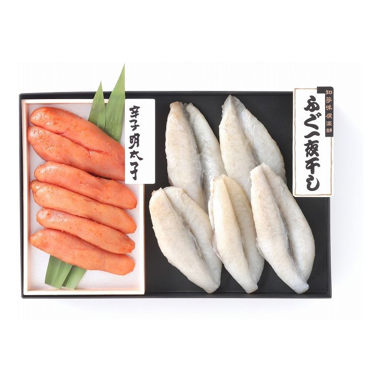 【商品特徴】国産のふぐを甘塩仕立てにした一夜干しと味わい深い無着色辛子明太子との詰合せです。【商品区分】食品【原材料(アレルギー表記含む)】【辛子明太子】すけそうだらの卵（ロシア又はアメリカ）、食塩、発酵調味料、唐辛子、蛋白加水分解物／甘味...