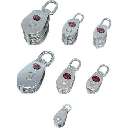 【商品スペック】特長●サビに強いステンレス製です。用途●ロープを通し、荷物などの吊り上げや引っ張り作業。仕様●最大使用ロープ径(mm)：12●車径(mm)：50●使用荷重(kg)：250仕様2●上部回転式材質／仕上●SUS304セット内容／...