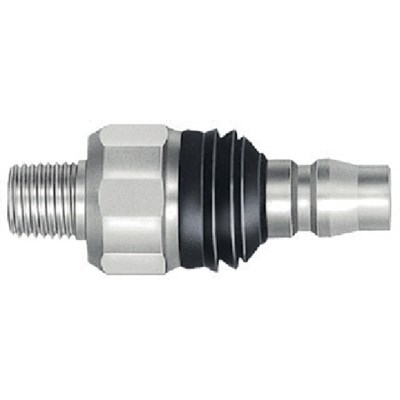 特長●空気工具・機器類のホース接続用首振りプラグです。●手元角度が自由自在（屈曲範囲70°）になるので、狭い場所や上向きの作業でも工具類が楽に使用できます。仕様●耐圧力(MPa)：1.5●相手側取付サイズ：Rc1/4●使用流体：空気●最高使...