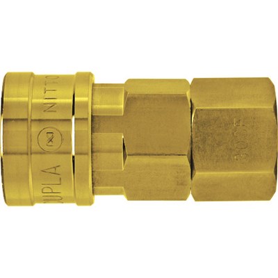 用途●空気、水用。仕様●耐圧力(MPa)：1.5●使用流体：空気、水●使用温度範囲(℃)：-20〜80●最高使用圧力(MPa)：1.0●相手側取付サイズ：R1/4●適合カプラ：日東工器ハイカプラシリーズ仕様2●片路開閉型材質／仕上●本体：真...