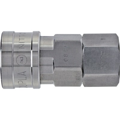 用途●空気、水用。仕様●耐圧力(MPa)：2.0●使用流体：空気、水●使用温度範囲(℃)：-20〜80●最高使用圧力(MPa)：1.5●相手側取付サイズ：R3/8●適合カプラ：日東工器ハイカプラシリーズ仕様2●片路開閉型材質／仕上●本体：ス...