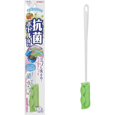 特長●ボトルの底やフタ部分のミゾまで洗いやすいです。●柄もクリーナーも丸ごと抗菌です。用途●ボトルや水筒の洗浄に。仕様●色：グリーン●縦(mm)：380●横(mm)：40●厚さ(mm)：20●パッケージサイズ(mm)横：70●パッケージサイ...