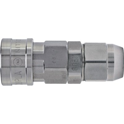 特長●ホースバンド不要でホースを装着できます。仕様●耐圧力(MPa)：2.0●相手側ホースサイズ(mm)：8.5×12.5●使用流体：空気、水●使用温度範囲(℃)：-20〜60●最高使用圧力(MPa)：1.5仕様2●片路開閉型材質／仕上●本...