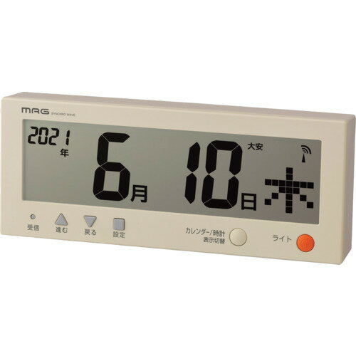 特長●カレンダーをメイン表示として時刻モードへも切り替えできる電波時計付きデジタルカレンダー用途●カウンターやデスクトップの卓上カレンダーとしておススメ仕様●色：ベージュ●幅(mm)：225●奥行(mm)：37●高さ(mm)：90●電源：単...