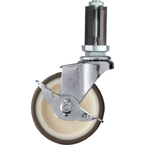 仕様●許容荷重(daN)：50●車輪径D(mm)：75●車輪幅(mm)：21●取付高H(mm)：95●軸長L(mm)：53●取付パイプ外径T(mm)：22^24●タイプ：自在式(ストッパー付)●偏心(E)(mm)：29●旋回半径(mm)：6...