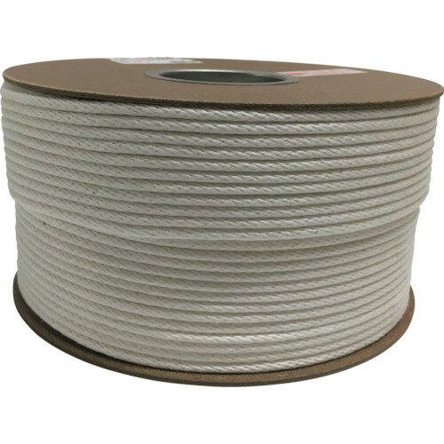 ●手触りがよく扱い易い、耐候性、耐久性に優れた強度の強いロープです。●強度は3打に比べ40％程度低下しますが、摩擦抵抗が少なく、ねじれにくいロープです。●各種結束、テント・タープ用等。●線径(mm)：5●長さ(m)：200●包装形態：ドラム...