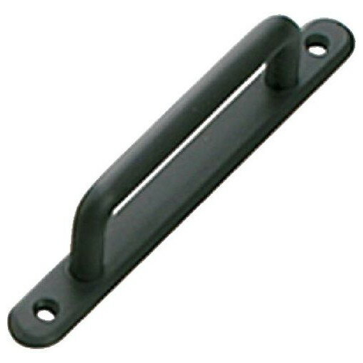 【商品スペック】特長●シンプルなデザイン落ち着いた色合い、表からのビス止めで簡単に取付が出来ます。用途●ドア、家具用の取手として。仕様●色：ブラック●幅(mm)：120●奥行(mm)：14●高さ(mm)：27●穴径(mm)：8●P(mm)：...