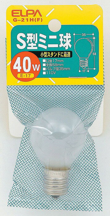 【商品詳細】定格電圧：110V定格消費電力：40W定格寿命：約1,000時間本体サイズ：全長58×バルブ径35(mm)口金：E17入数：1個カラー：フロストキラキラした輝きを演出する電球。なだらかな形のガラス球で、小形スタンド・室内装飾照明...