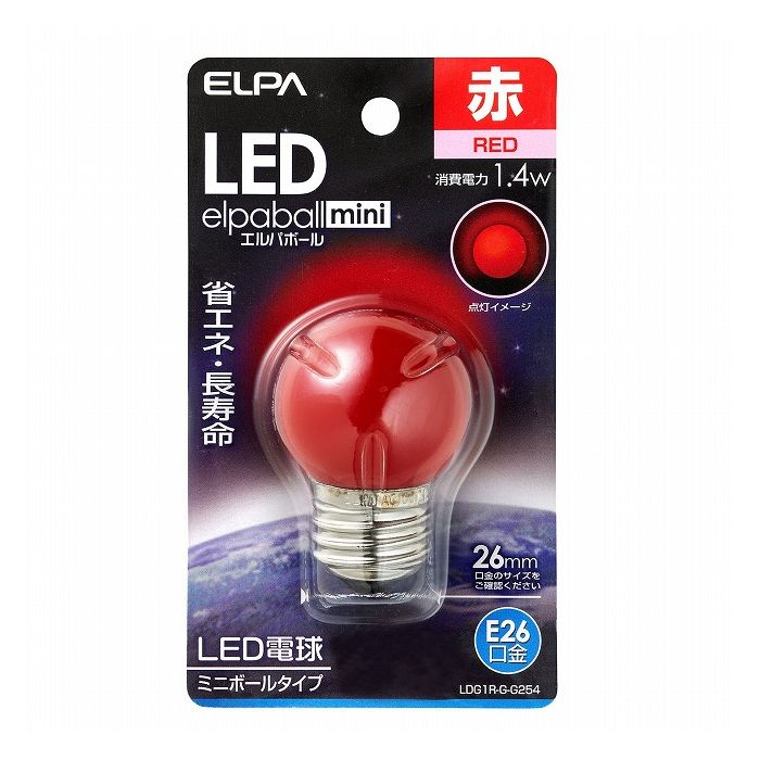 【商品詳細】交流電源：100V 50/60Hz共用口金：E26サイズ：全長61X外径40(mm)質量：26g定格入力電流：0.016A定格消費電力：1.4W設計寿命：30,000時間光色：赤色屋内用光源にはLEDを使用していますので、消費電...