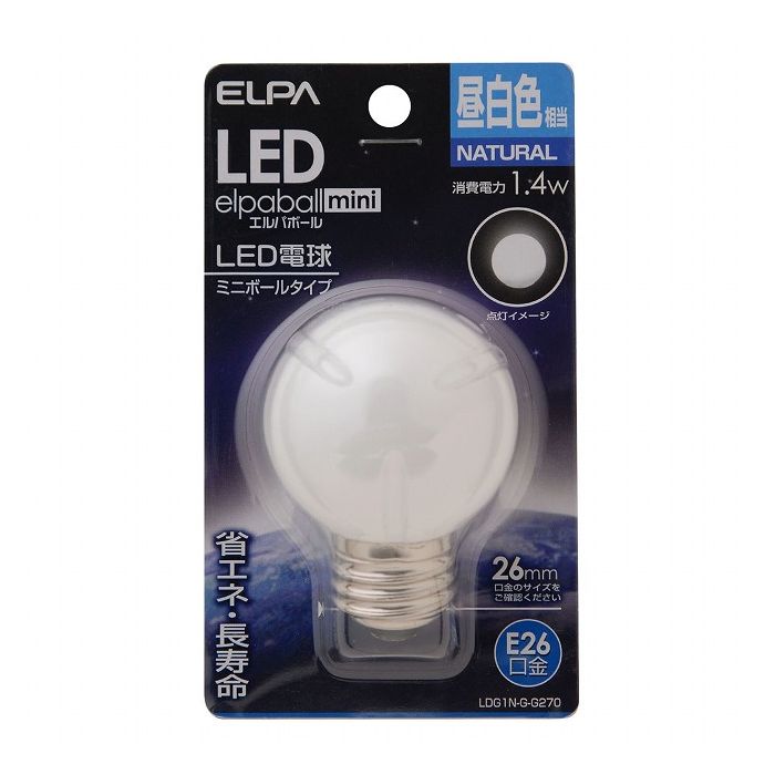【商品詳細】交流電源：100V 50/60Hz共用口金：E26サイズ：全長70X外径50(mm)質量：28g定格消費電力：1.4W定格入力電流：0.016A設計寿命：30,000時間全光束：60lm光色：昼白色相当屋内用光源にはLEDを使用...
