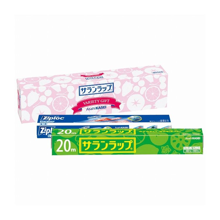 【商品特徴】キッチン用品の実用的なギフト！【箱サイズ（cm）】32×8×5.4cm【現品サイズ・内容】サランラップ(30cm×20m)1本・ジップロックフリーザーバッグL(5枚入)1箱・［日本製］・ジップロック［タイ製］【製造生産地】日本※...