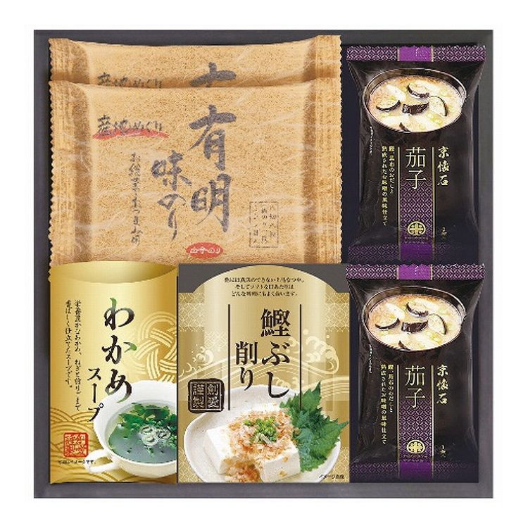 【商品詳細】有明海産味付のりと手軽でうれしいマルコメおみそ汁の和風詰合せです。原材料:◎白子有明味のり：乾のり（有明海産）、調味液（しょうゆ、砂糖、水あめ、食塩、かつお節エキス、えびエキス、酵母エキス、こんぶエキス）/調味料（アミノ酸等）、...