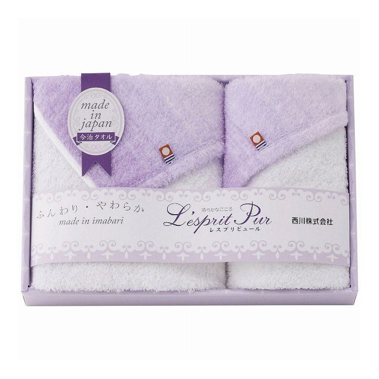 フランス語で『清らかなこころ』を意味する、レスプリピュール。純真な想いからくる清らかな心のイメージを清楚なパープルのグラデーションカラーを使って、ふんわりとやわらかなタオルギフトにしました。日本のタオルの産地「今治」で丁寧に織り上げられた吸...
