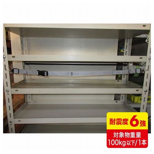【商品特長】●オープン棚に収められた書類、ケースなどの収納物の落下を防止するベルトです。●オープン棚の支柱穴にフックを引っ掛けて固定するだけの簡易設置です。●ベルトは着脱バックル付きなので収納物の出し入れが容易です。●収納物に合わせて任意の...