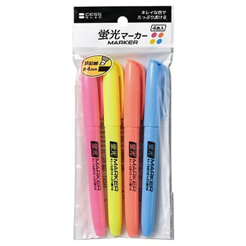 CESS蛍光マーカー4P特長綺麗な4色でたっぷり使える。仕様メーカー型番:887053内容物:本体(約φ13×140mm)×4材質:PP・PET・水性染料原産国:中国箱の種類:ヘッダー付PP袋箱サイズ:約180×80×13mm(入)箱入重量...
