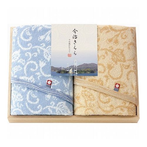 着物のように上品で自然を感じる色彩で織り上げた情緒あふれる和更紗模様特長百二十年の歴史と受け継がれる職人技が光る情緒溢れる今治タオルを高級感漂う木箱に丁寧に詰め合わせた、特別な贈り物。仕様メーカー品番:53030サイズ:34×75cm材質:...