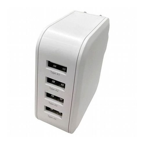 4台同時に充電ができるUSB充電器特長USB充電器24WType-Ax4ポートスイングプラグ採用ホワイト仕様●プラグ形状:2P(スイングプラグ)●ポート数:Type-Aポート×4●カラー:ホワイト●サイズ:約H70×W61×D30mm●重さ...