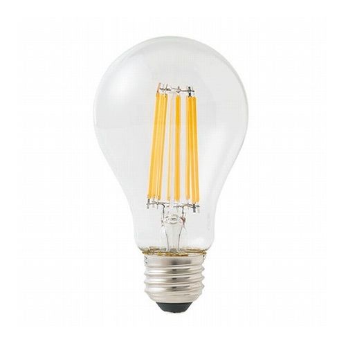 フィラメント式LED電球100W相当電球色クリア特長一般電球のように全方向に光が広がり、色合いも白熱電球と変わらないLED電球です。仕様・光色:電球色相当・使用電圧:AC100V・定格消費電力:10.0W・サイズ:長さ117mm・Φ67mm...
