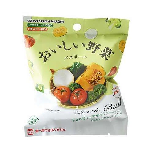 【商品詳細】写実食品シリーズから、半分にカットされた野菜のバスボールが新登場!入浴料が溶けると半分にカットされた野菜のマスコットが一つ出てきます。同じ種類のマスコットを二つ合わせると、まるで大きな丸ごと野菜。【仕様】・成分 : 炭酸水素Na...