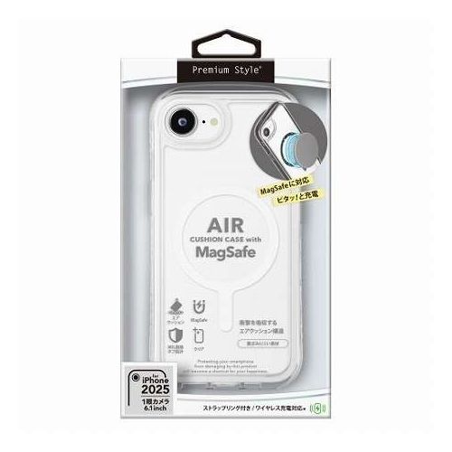 各種MagSafeアクセサリーに対応した360°エアクッション構造でiPhone本体を衝撃から守るiPhone 16e用 エアクッションケース「PG-25KMA04CL」は、各種MagSafeアクセサリーに対応した360°エアクッション構造...