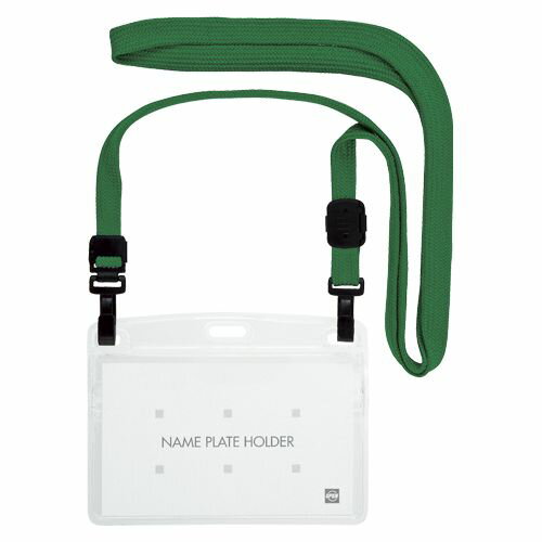 オープン 吊り下げ名札10枚 NL-1-GNJANコード4970115559280名刺ケースが裏返らないダブルフック式。ケース：再生ポリオレフィン、ひも：再生PET、フック：再生POM、安全装置・長さ調整：再生PP　ケース外寸：W101×H...