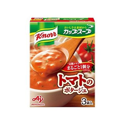 商品概要メーカー：味の素商品名：【軽】クノールカップスープ完熟トマトまるごと1個分使ったポタージュ（3袋入）区分：食品内容量：3袋商品概要：スープ1杯に完熟トマトまるごと1個分使用。2種のチーズがとけこんだ、コクがあってまろやかな完熟トマト...