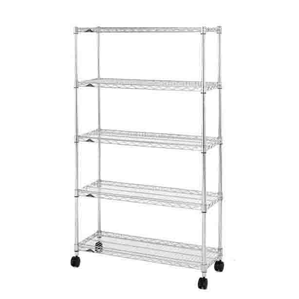 寸法:幅91.5×奥行35.5×高さ156.5cm 質量:21.2kg 材質:本体：スチール（クロームメッキ）　固定部品：ABS樹脂　キャスター：ナイロン樹脂 最大積載質量（等分布）:棚1枚あたり耐荷重250kg 製造国:中国製 付属品:キ...