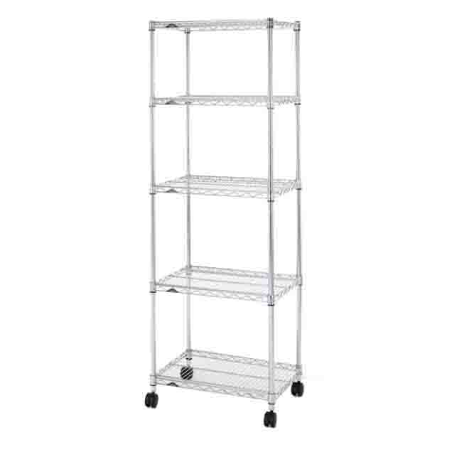 寸法:幅61×奥行46×高179.5cm 質量:19.3kg 材質:本体：スチール（クロームメッキ）　固定部品：ABS樹脂　キャスター：ナイロン樹脂 最大積載質量（等分布）:棚1枚あたり耐荷重250kg 製造国:中国製 付属品:キャスター取...