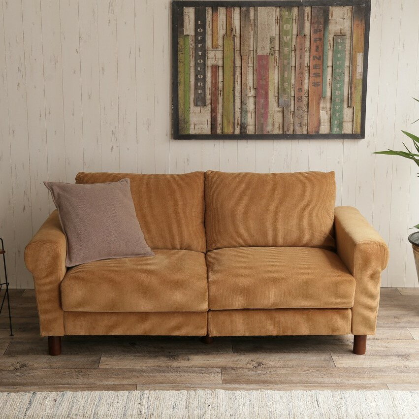 【商品説明】暖かみを感じさせるコーデュロイソファ【仕様】生産地 中国サイズ 幅156cm×奥行75cm×高さ73cm(座面高：39cm)素材 ウレタンフォーム、ポリプロピレン綿、Sバネ張地：ポリエステル100%脚部：天然木【備考】商品重量：...