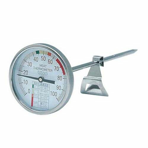 片力商事 肉温計 BOV07 JANコード 4995969004885●直径×全長(mm):50×165●測定範囲(℃):0~100●最小表示(℃):1●重量(kg):0.025●材質：ステンレス■レア、ミディアム、ミディアムレア、ウェルダ...