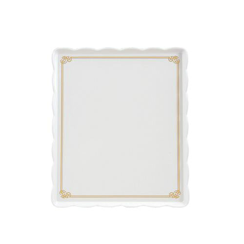 よし与工房 ウェーブメラミンケーキトレー（金唐草） YO-3035-G WKCN801 JANコード 4533976201462●メーカー品番:YO-3035-G●幅×奥行×高さ(mm):350×300×15●(内寸)幅×奥行(mm):32...