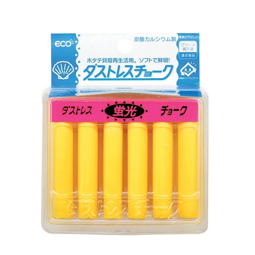 日本理化学 ダストレス蛍光チョーク（6本入） 黄 DCK-6-Y PTY4502 JANコード 4904085115634●色:黄●メーカー品番:DCK-6-Y●直径×全長(mm):11.2×63.5●材質：炭酸カルシウム■粉が出ない「ダス...