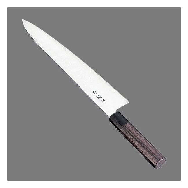 河村刃物 堺菊守 和式 牛刀(両刃)紫檀柄 30cm [AKKA504]JANコード：4582226902147堺菊守和式シリーズ●ハンドルに和式の柄を採用した、和庖丁感覚の洋庖丁です。●和食料理人の手にピッタリのグリップで、カウンター仕事...