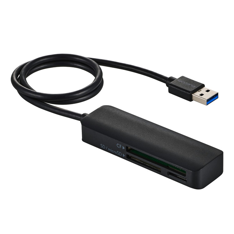 【特徴】撮影データの転送をもっと速く快適に!パソコンへの接続に便利なUSB-Aプラグのケーブル付きメモリーカードリーダーです。SDカード、microSDカード、コンパクトフラッシュの3スロットを搭載し、デジタルカメラやアクションカメラの撮影...