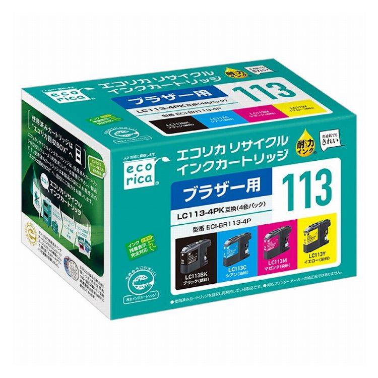 【商品説明】■対応カートリッジ:LC113-4PK ■カラー:顔料ブラック、シアン、マゼンタ、イエロー/染料 ■対応機種:MFC-J4510N、MFC-J4810DN、MFC-J4910CDW、MFC-J6570CDW、MFC-J6573C...