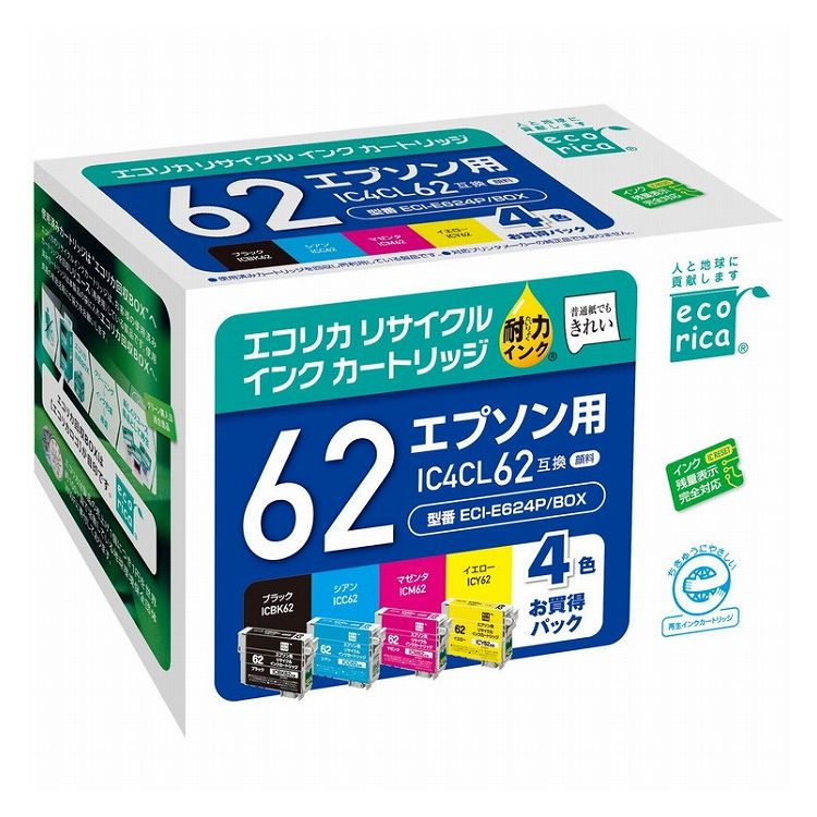 【商品説明】■対応カートリッジ:EPSON IC4CL62 ■対応機種PX-204/205/504A/605F/675F/403A/404A/434A【商品詳細】■その他：エコリカ リサイクルインク【代引きについて】こちらの商品は、代引きで...