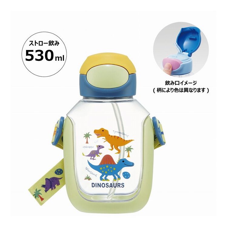 【商品詳細】プッシュ式で簡単オープン！ストロー飲みタイプの水筒！本体は中身が見えるクリアで丈夫な素材。ワンプッシュオープンでシリコーン製のストローが出てきて飲みやすい！肩にかけて持ち運べるショルダーベルト付き。名前シール付き。【商品サイズ(...
