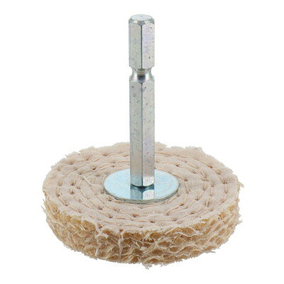 【商品説明】●【用途】鉄・ステンレスなどの金属研磨に。●【使用する研磨剤】赤棒・白棒をつけて使用。●【磨ける材質】鉄・ステンレス・真鍮・銅・アルミニウム●幅:10mm●外径:50mm●軸径:6.35mm六角軸●最高使用回転数:3,000rp...