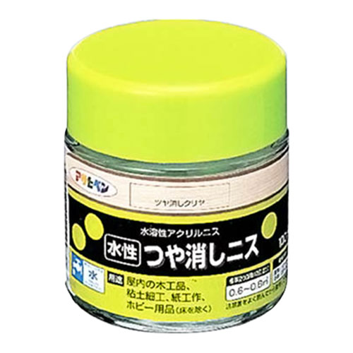 【用途】屋内の木工品、粘土細工、紙工作、ホビー用品の塗装。【機能・特徴】水彩絵の具やポスターカラー(一部の色を除く)の上に塗っても色がにじまず、ツヤ消しに仕上がります。速乾性で塗りやすい、ツヤ消し透明ニスです。【仕様】●内容量：100mL。...