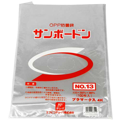 【用途】プラマーク付き化粧箱入り袋・フィルム。【機能・特徴】透明性が高く、防曇加工を施したことにより袋の中の水分が水滴にならず、鮮度の保持性が高く内容物を守ります。【仕様】●外寸：260×380mm。●厚み：20。●穴：4H。●製品一枚重量...