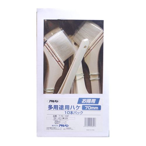【用途】塗装作業用ハケ。【機能・特徴】水性・油性塗料兼用タイプです。【仕様】●サイズ：70mm。●入り数：10本セット。【材質】●毛材：混毛(山羊・化繊)。【注意事項ほか】●塗装以外には使用しないで下さい。【送料について】北海道、沖縄、離島...