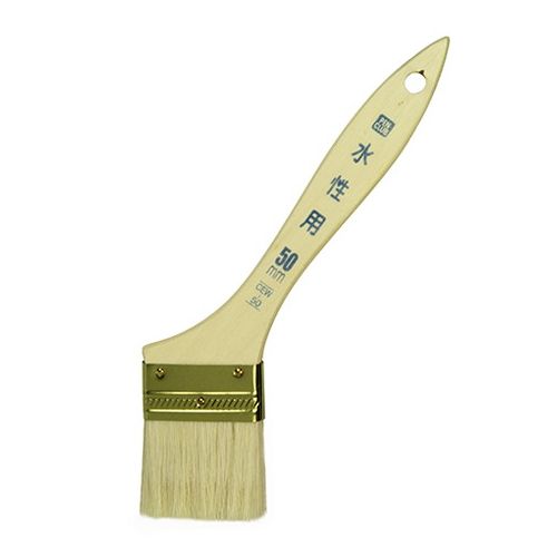 【用途】塗装作業用ハケ。【機能・特徴】毛材をハンドル(柄)に巻き金で、接着剤と釘で固定しています。毛量が比較的少ないので、小さな面積を塗る場合やビギナーには使い易いハケです。【仕様】●サイズ：50mm。●水性用。●金巻式。【材質】●毛材：山...