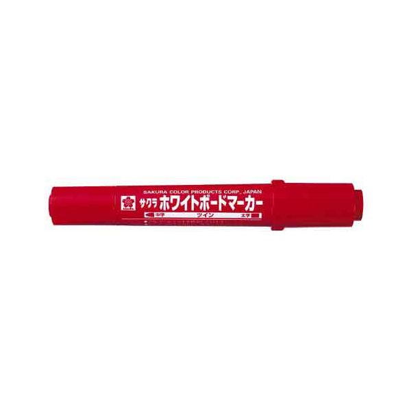 【商品特長】【用途】ホワイトボードへの筆記。【機能・特徴】中字、太字の使い分けができるツインタイプ。太字は角チップで様々な線が書けます。【仕様】●色：赤。●中字・太字（ツインタイプ）。【材質】●軸・キャップ：PP。●ペン先：ポリエステル繊維...