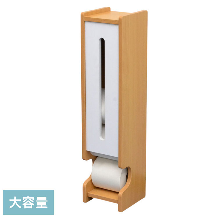 【商品説明】スリムなのにしっかり収納！狭いトイレにもすっきりと置ける、スリムトイレラックです。場所を取らずにトイレットペーパーを5〜6個収納できるので、ストック切れの心配もありません。天板には芳香剤や小物などを置けるスペースがあり、トイレ空...