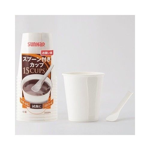 【商品詳細】●紙コップ205ml15個入スプーン付きカップ7オンス(7oz)●スプーン付きでデザートカップにも使える紙コップ●横にスプーンが付いたちょっと気の利く紙コップ。●試食用に。●マドラーとしても便利に使える。●パック入数:15個入●...