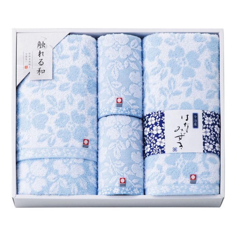 『はなみずき』の花言葉は返礼。愛らしい花柄に感謝の想いを託しました。【セット内容】バスタオル×2・フェイスタオル×2【商品サイズ】フェイスタオル340mm×800mm・バスタオル600mm×1200mm【材質】綿100%商品重量：1000g...