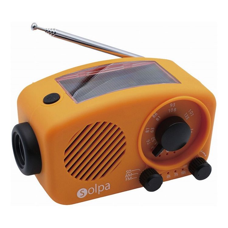 Solpa 手回し/ソーラー蓄電ラジオ「チャージオ・ミニ」 SL-088【商品説明】災害・緊急時の備えとして持っていると安心！音楽再生もできる普段から楽しく使える防災ラジオ。 ■AM/FMラジオ／緊急時に使いやすいアナログチューナー。ワイド...