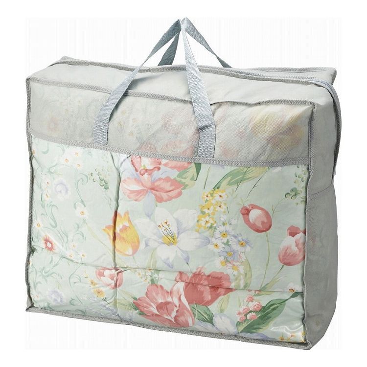 花浪漫 羽根ふとんバッグ入り グリーン HRU-515GR【商品説明】厳しい寒さの中で育つ水鳥は、寒さから身を守るために暖かい空気を含む羽毛（ダウン）を蓄えています。その軽くて保温性に優れたダウンを使用しています。 来客用に備えておくと便利...