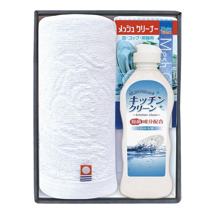 今治産タオル＆キッチン洗剤セット SMM15【商品説明】贅沢な使い心地。今治タオルとキッチン洗剤の贈り物 タオル：綿100% フェイスタオル（34×70cm）・キッチンクリーン（250ml）・メッシュクリーナー（中国）×各1 原産国【代引き...