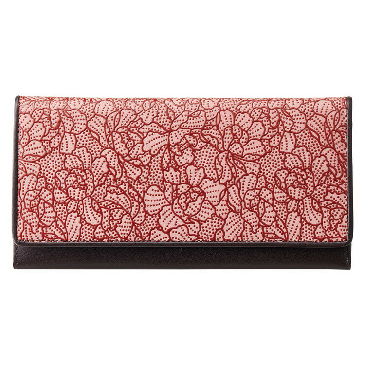 脱色した鹿革を自然乾燥で粉末にした草花を原材料とした染料で染め上げました。自然乾燥した後に漆でボタン柄を模様付けしたやさしい色合いの印伝長財布です。札入×1室、カード入×10室、ファスナー小銭入×1室、オープンポケット×3室。鹿革、牛革、レ...